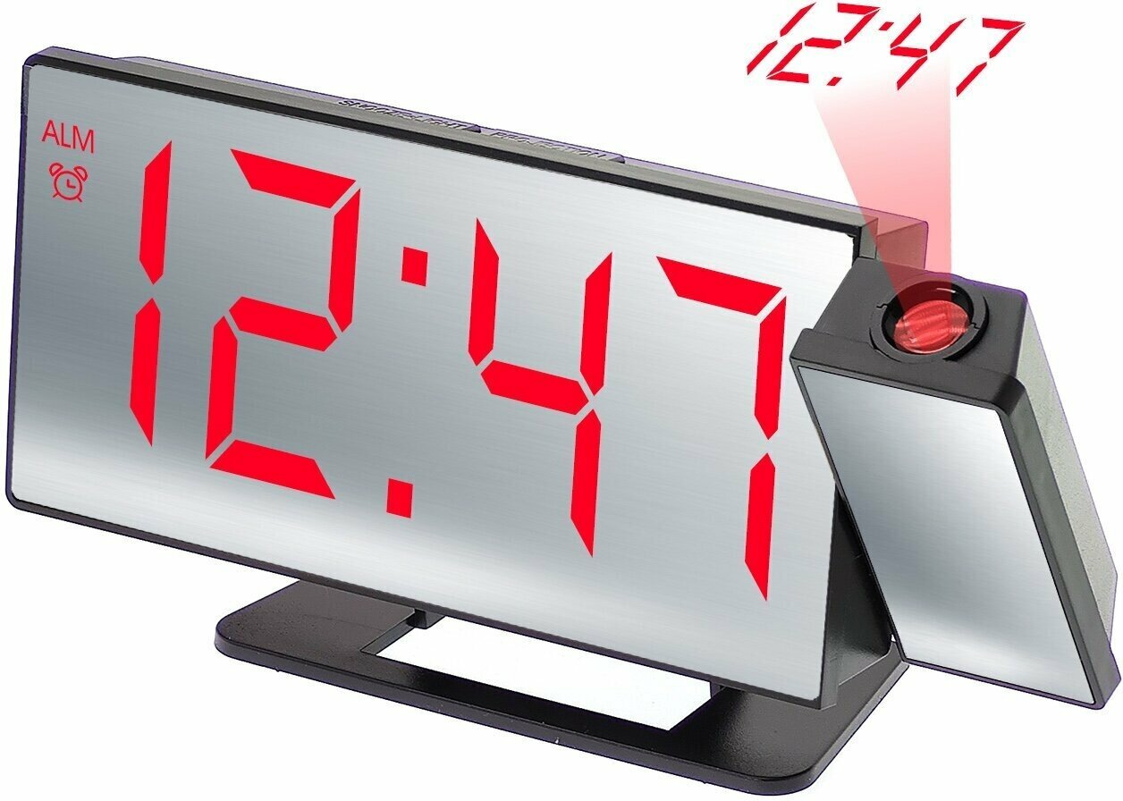 Часы VST 896-1, настенные, проекционные, красные, с термометром