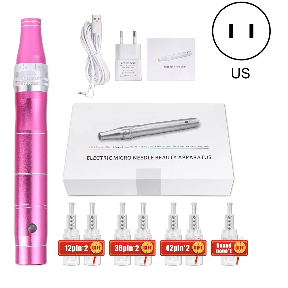 Дермапен JBMBHC с картриджами 7 шт, длина иглы 0,25 мм, US Pink With Box