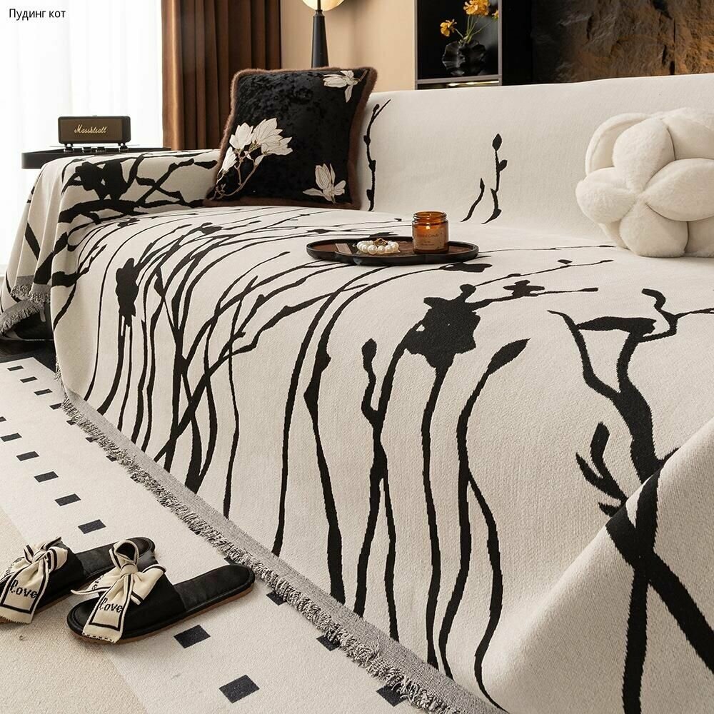 Антискользящее велюровое покрывало на диван 180x300 см, элитный чехол-плед для гостиной