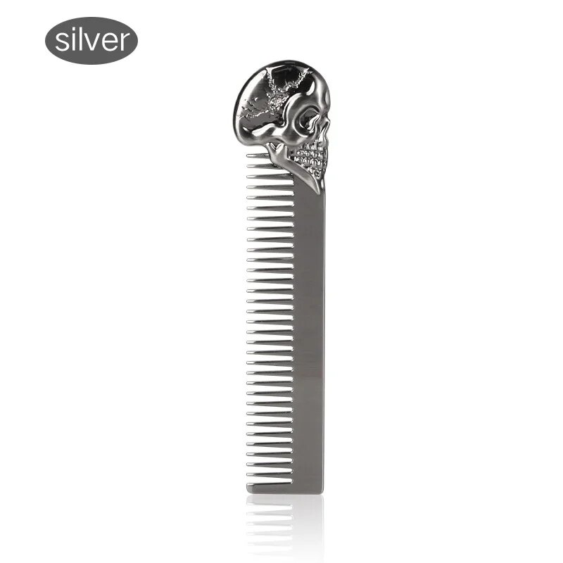 Металлическая расческа из нержавеющей стали Barber Select Skull-Silver