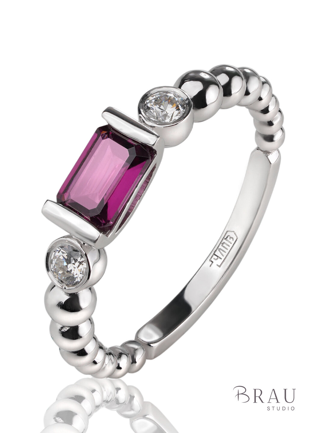 Кольцо, серебро, 925 проба, родирование, фианит, родолит