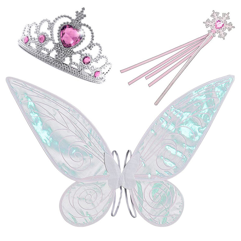 3 предмета: Костюм принцессы феи с крыльями бабочки, корона, волшебная палочка для девочек на Хэллоу