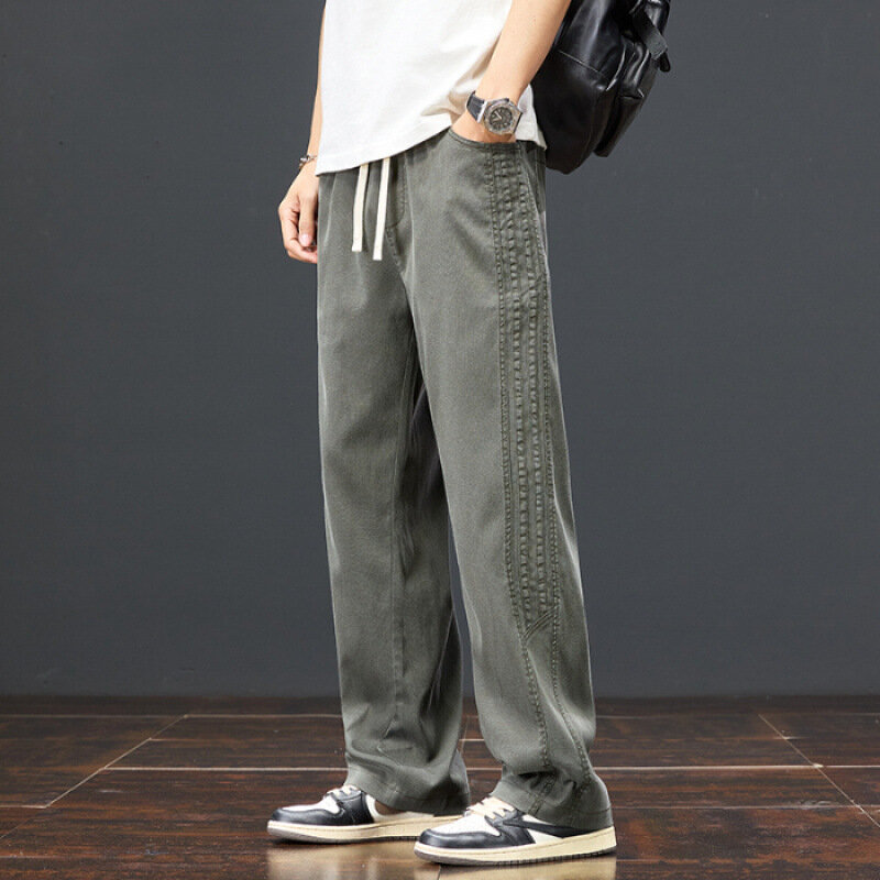 Слим тапер джинсы Rong Тонкие джинсы мужские универсальные эластичные пояс прямые повседневные эластичные длинные брюки, Размер_2XL