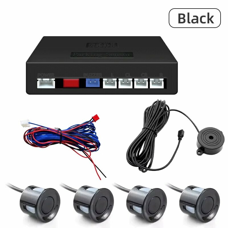 Jundof датчик парковки автомобиля Assistant Parktronics 4 черный/серебристый/белый 20 мм плоские датчики обратный радар звук зуммер звук сигнализации, Black Sensors
