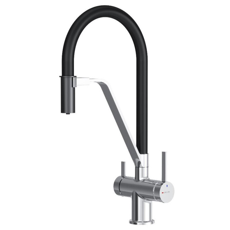Смеситель для кухни Am.Pm Func (F8F07802) с каналом для питьевой воды и гибким изливом, черный-хром