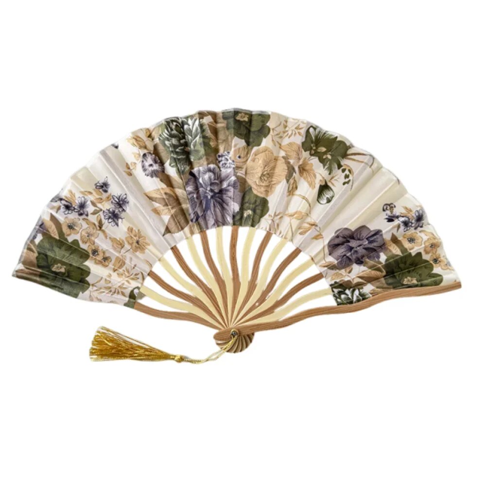 Шелковый складной веер, серый/золотой Gold-Style A