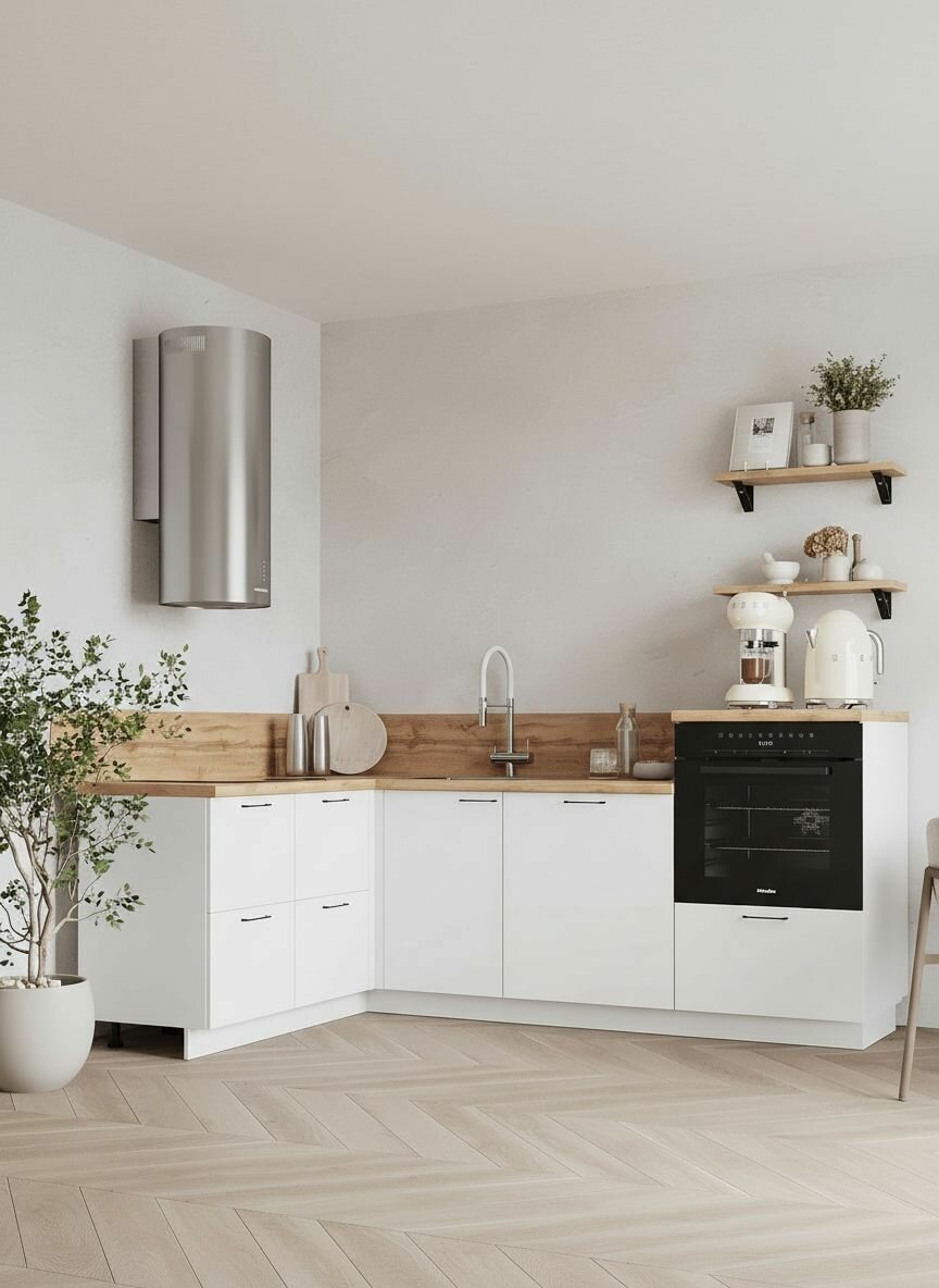 ARNIKA Кухонный гарнитур со столешницей "Дакия" угловой 1,5м*2,25м (с пм) , цвет белый, фасад пленка ПВХ