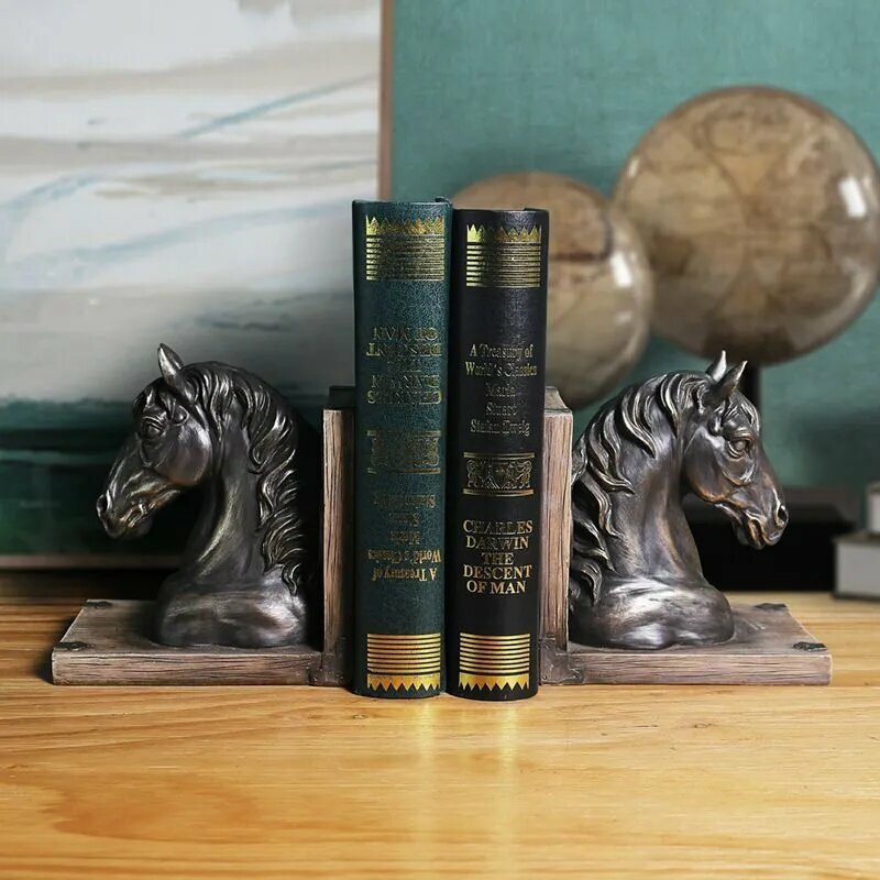 Подставки-держатели для книг в виде головы лошади декоративные букэнды для полки и стола (набор 2 шт.)