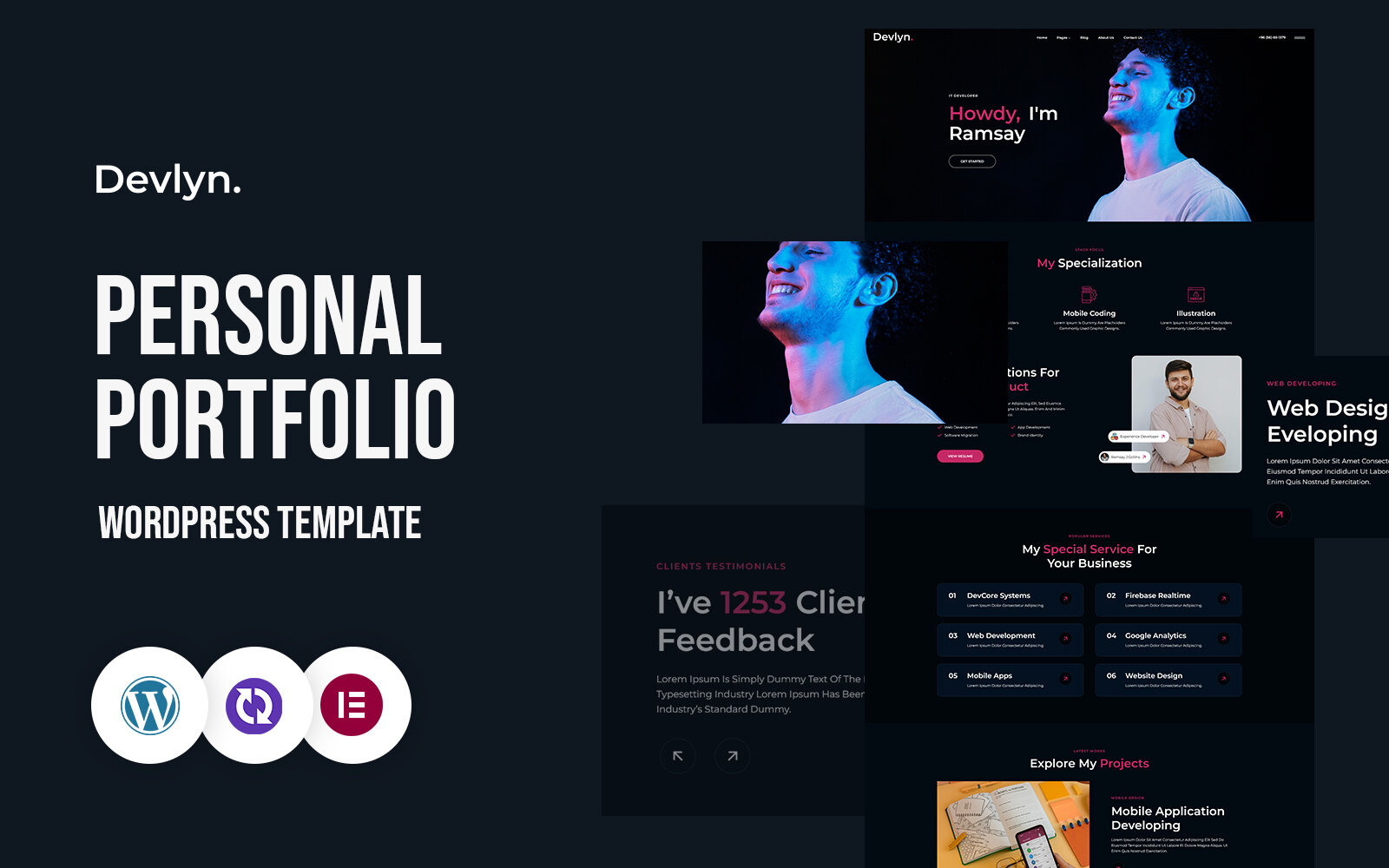 Подарочный сертификат на Шаблон для сайта Вордпресс с демоконтентом Devlyn – Creative Personal Portfolio WordPress CMS Elementor Template WordPress Theme