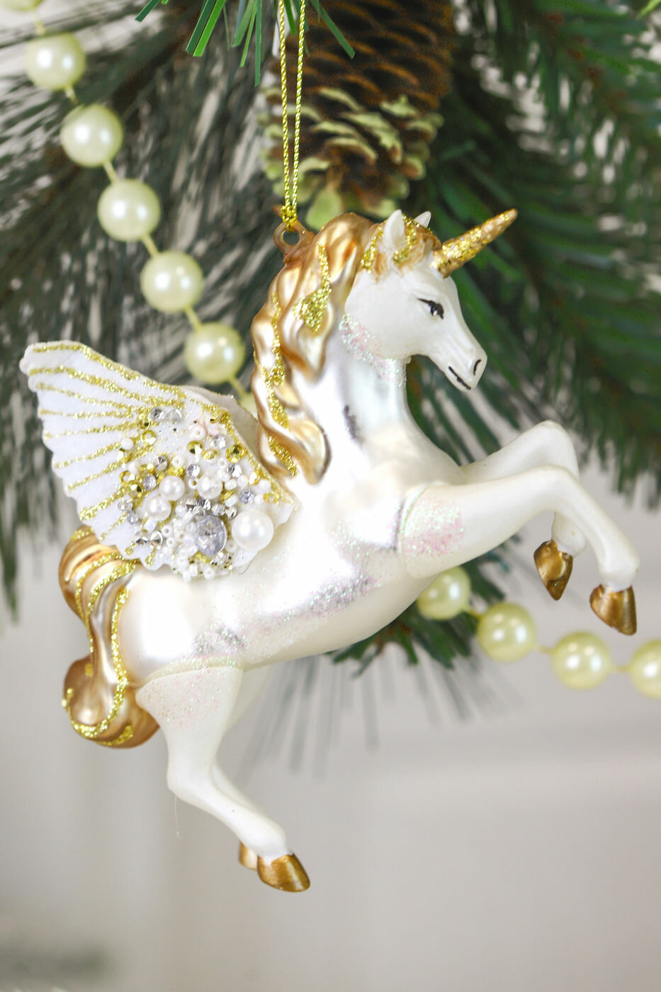 Ёлочная игрушка мифический пегас, стекло, полиэстер, 17 см, Goodwill YA92739