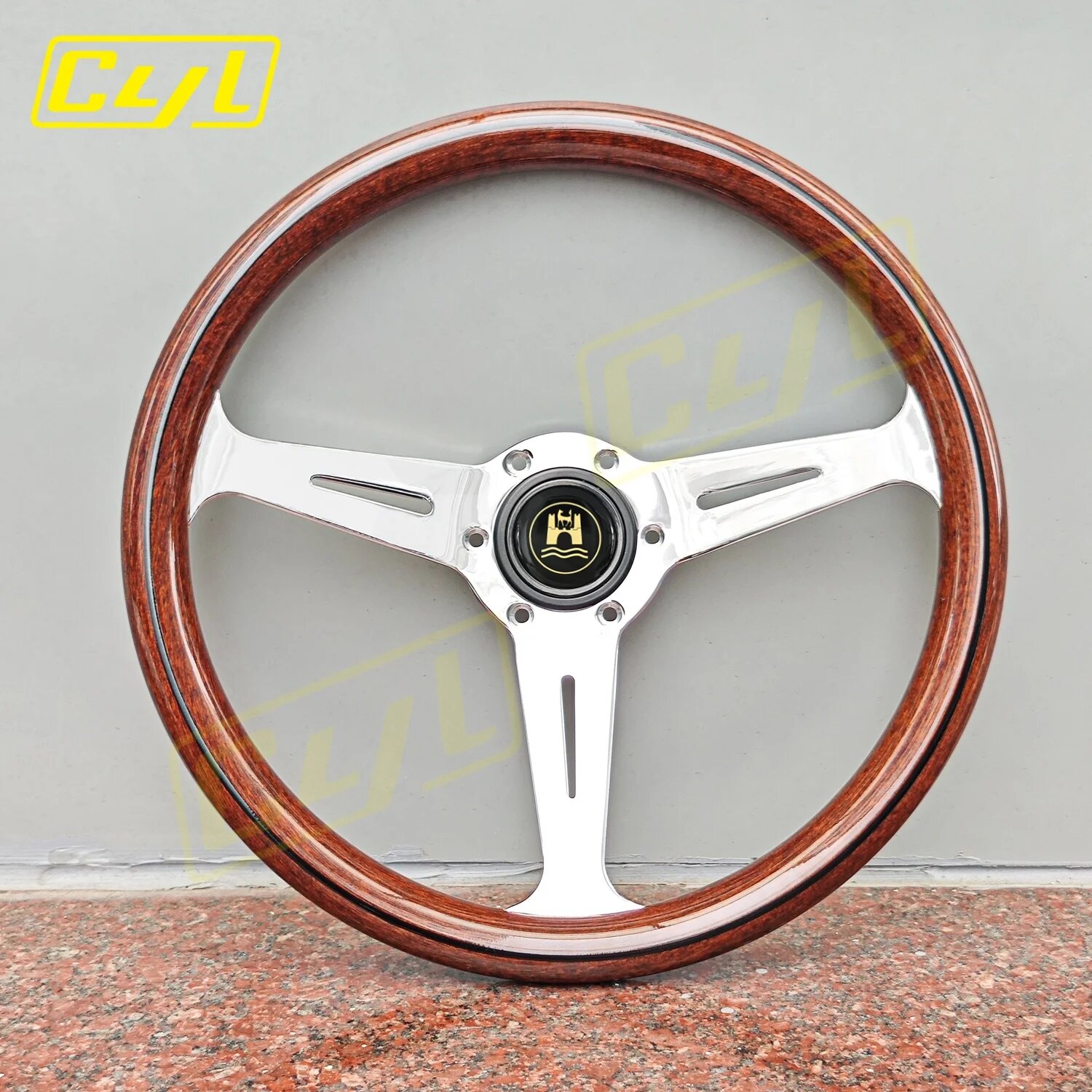 14-дюймовый руль Wolfsburg с текстурой древесины, хромированные спицы, винтажный спортивный руль A