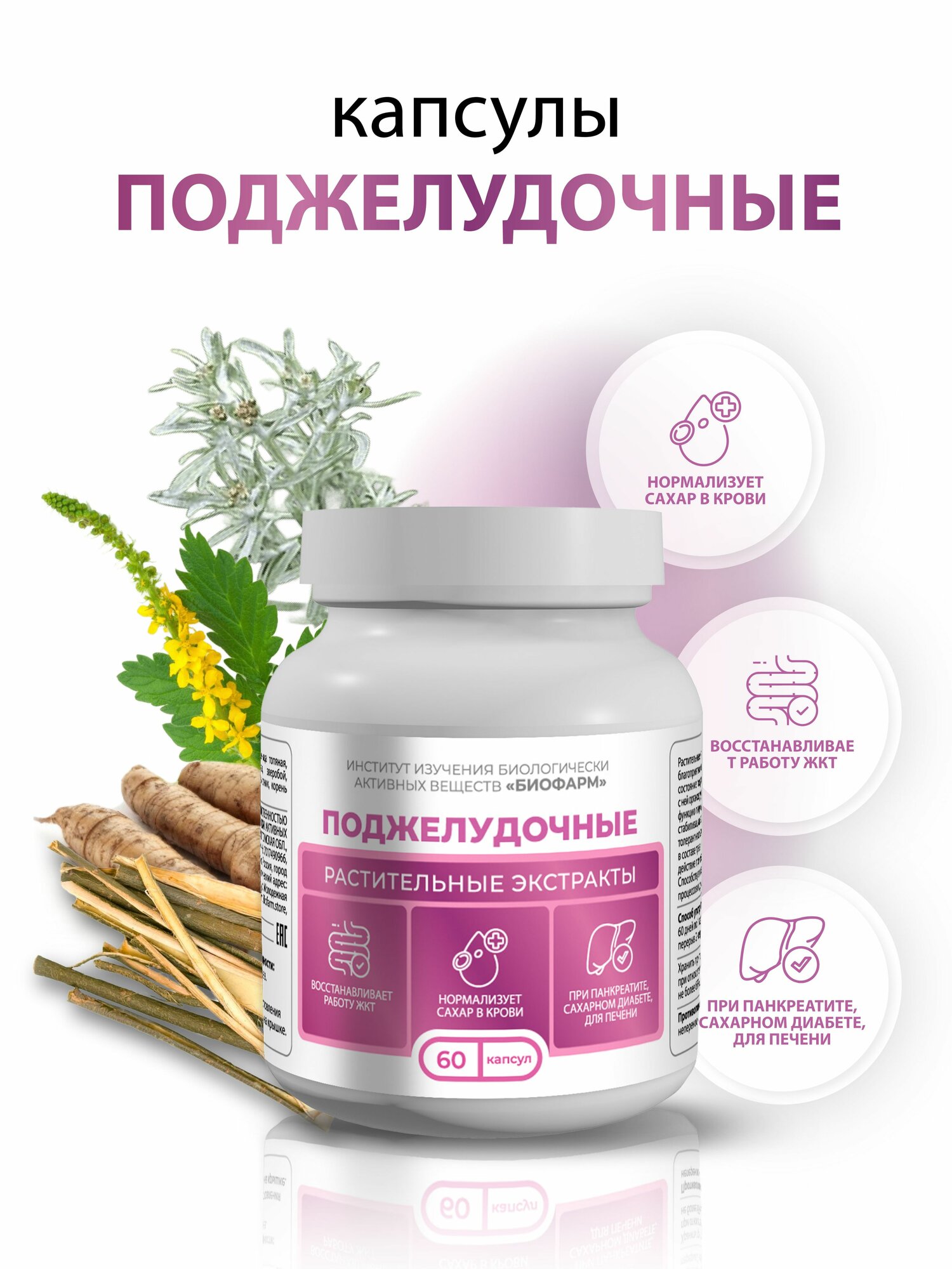 Капсулы с сухими растительными экстрактами-Для поджелудочной железы 60 шт