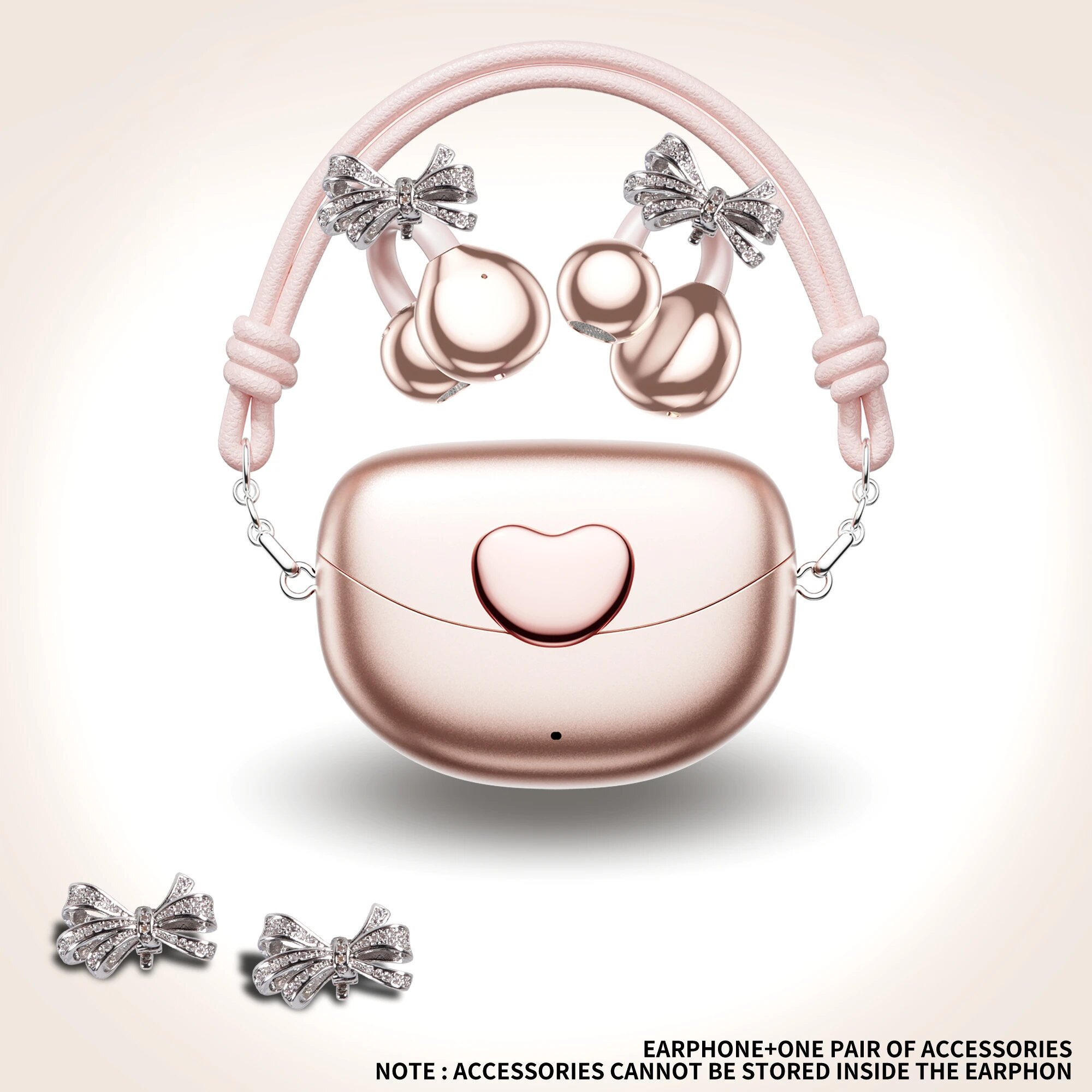 Беспроводные наушники-серьги Hi-Fi, IPX7, Bluetooth 6.0 Pink Bowknot