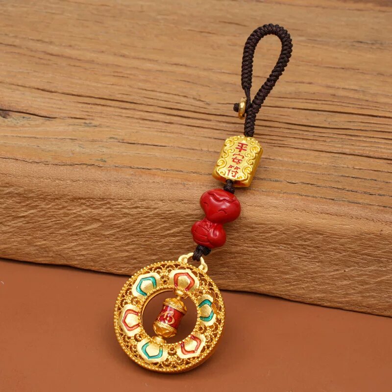 Позолоченный медный брелок для ключей с подвеской-талисманом из киновари в виде знака зодиака, эмалированный
