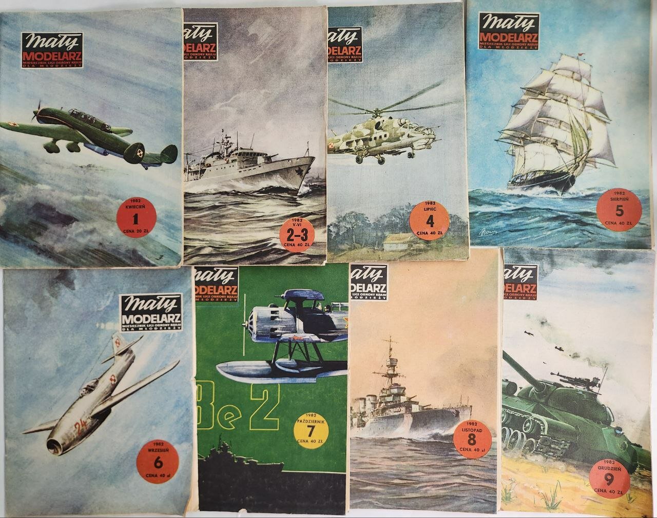 Набор журналов (8 шт) Maly Modelarz 1982 № 1, 2-3, 4, 5, 6, 7, 8, 9 Польша Мягкая обл. с. С цв илл