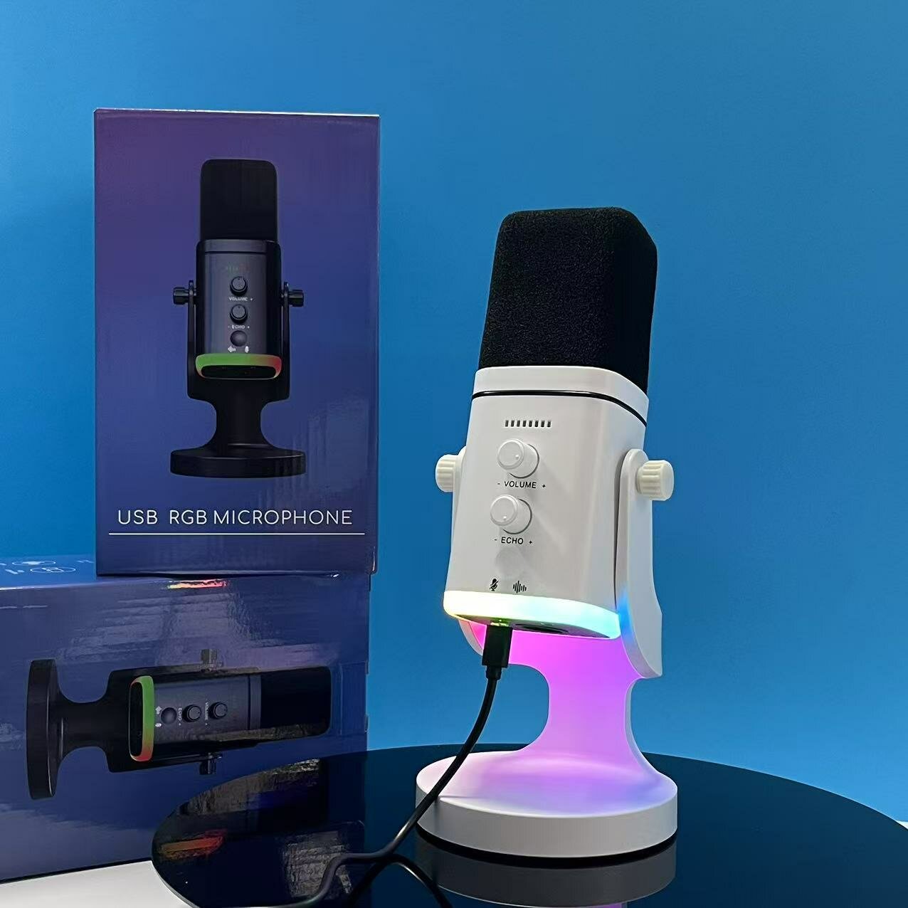 Динамика RGB, шумоподавление, игра, ведущий, конденсаторный микрофон - белый