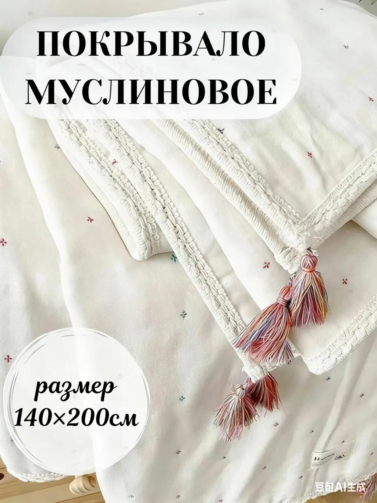Муслиновое покрывало "Икея", 140x200см, изготовлено из натурального хлопка