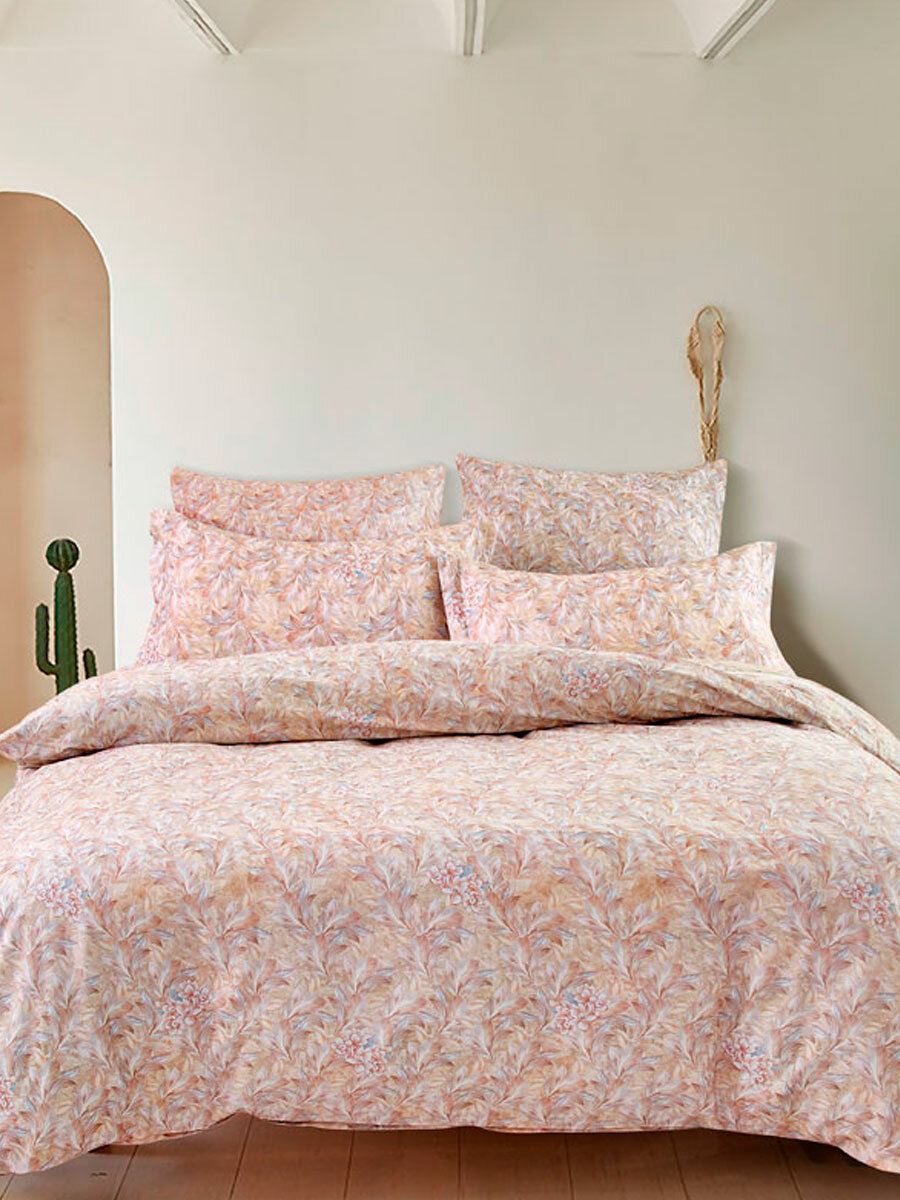 Комплект постельного белья "Pappel Jessamine", семейный, сатин, гипоаллергенный, бежевый