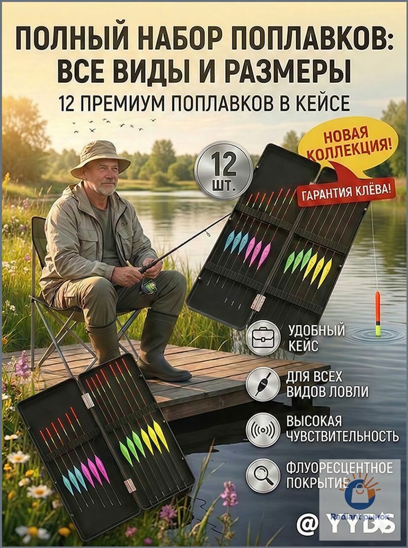 Набор поплавков 12 штук красочный артикул