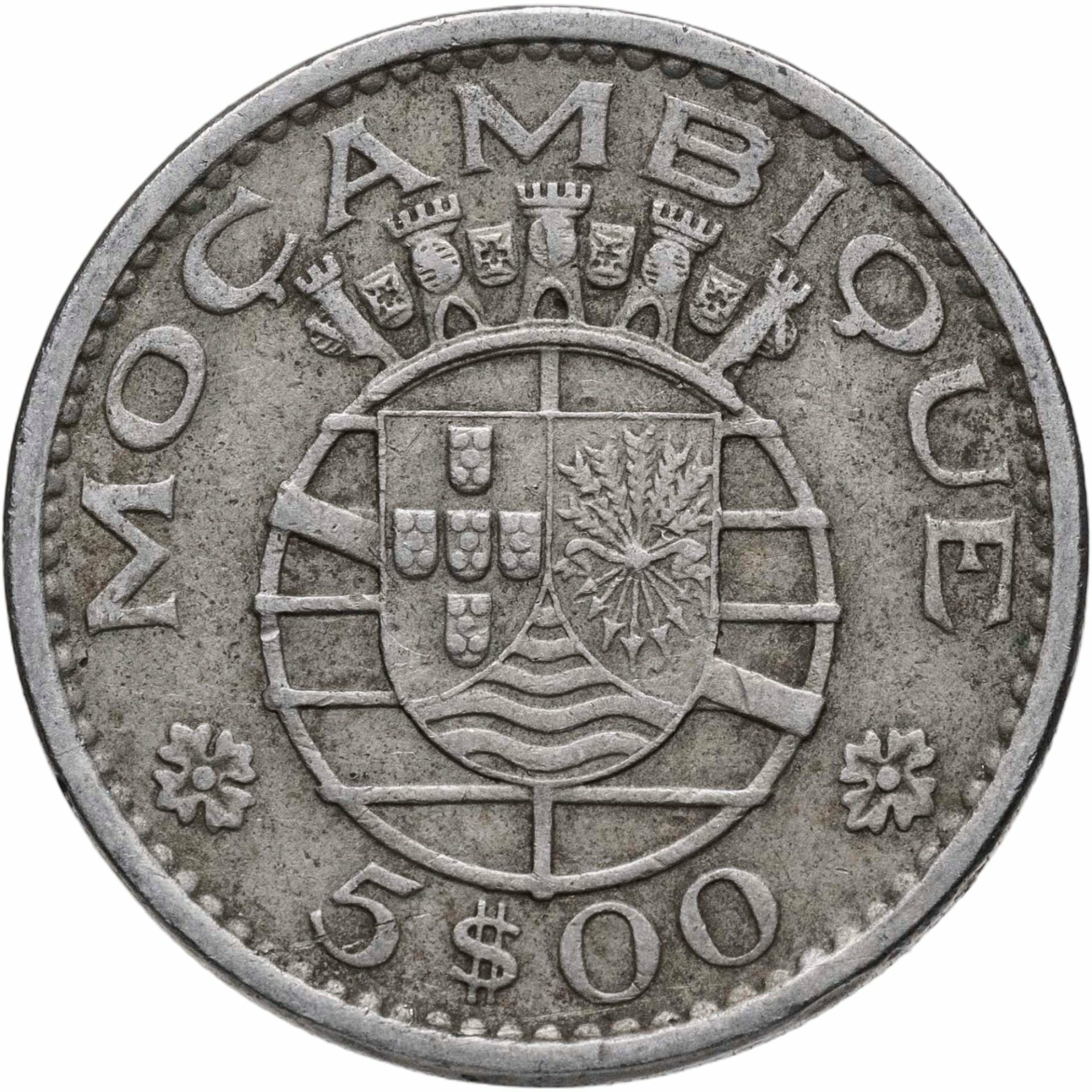 Мозамбик 5 эскудо escudo 1973, Мельхиор медь-никель, в сохранности VF