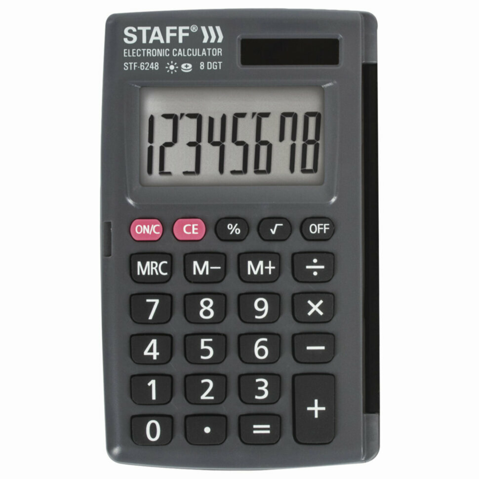 Калькулятор карманный STAFF STF-6248 (104х63 мм), 8 разрядов, двойное питание, 250284, 250284
