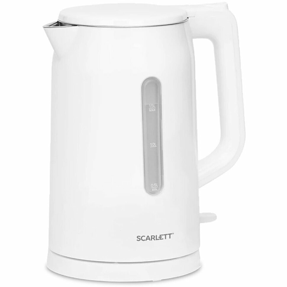 Чайник SCARLETT SC-EK21S31, 1,5 л, 2200 Вт, закрытый нагревательный элемент, двойные стенки, белый, 457209