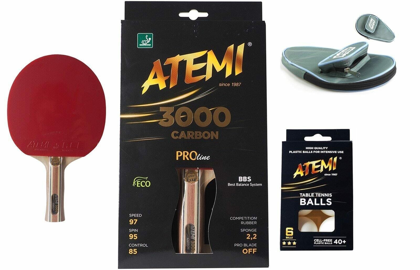 DECATHLON ракетка для настольного тенниса Atemi 3000 AN + чехол + мячики Atemi***, анатомическая ручка
