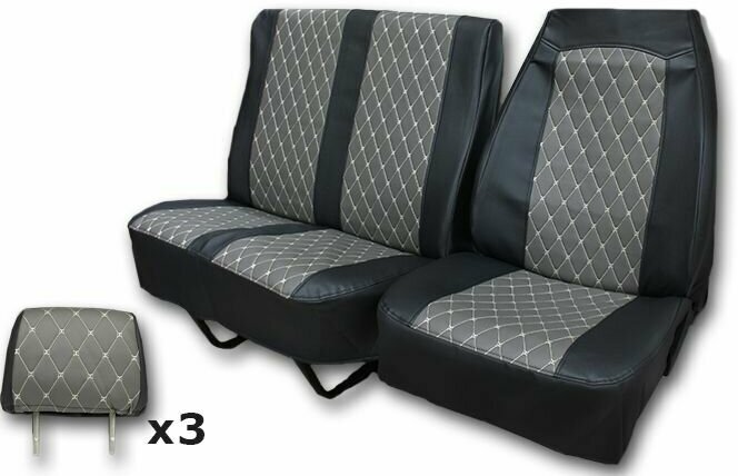 Чехлы сидений для а/м Газель Next 3-х мест, а/м Газон Next "на 3 подголовника" (серый) экокожа стеганая