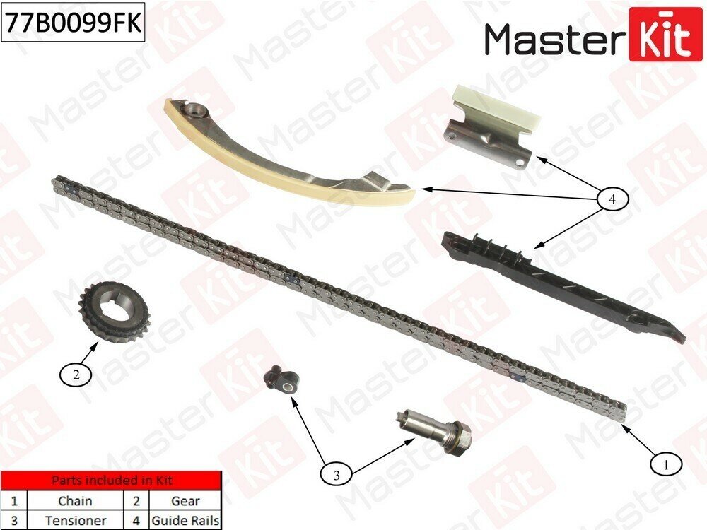 Комплект цепи ГРМ Opel Insignia 2.0 Turdo A20 NHT 2008-, MASTERKIT 77B0099FK