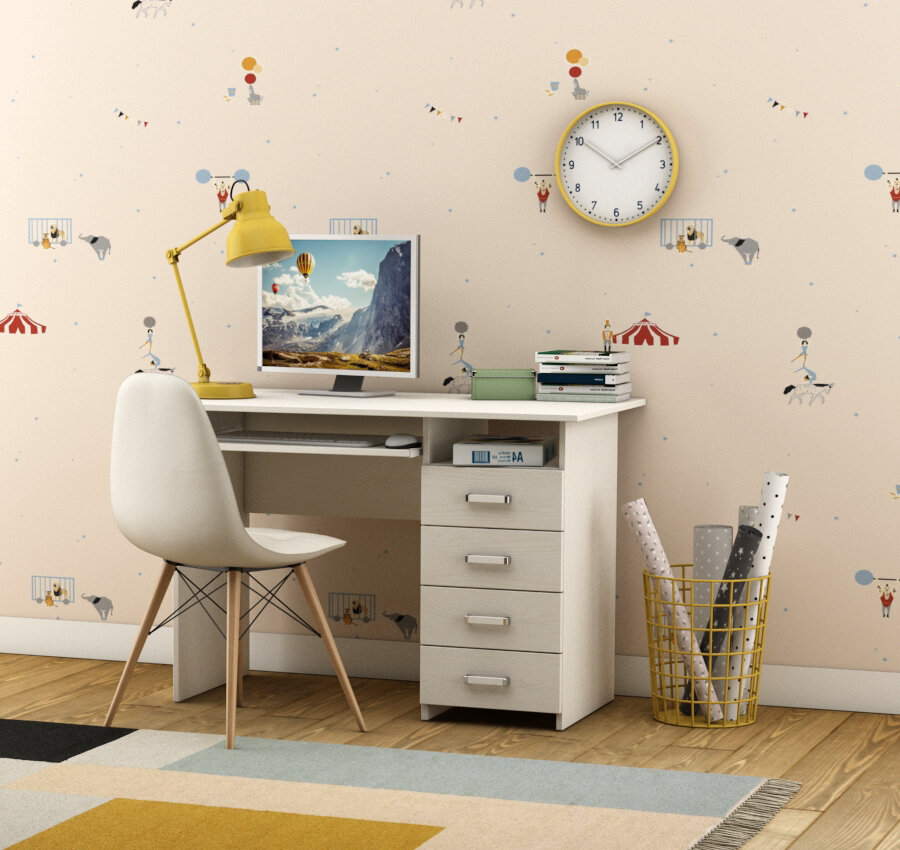 Стол письменный, стол компьютерный Лайт (Ньюкасл) 5К белое дерево