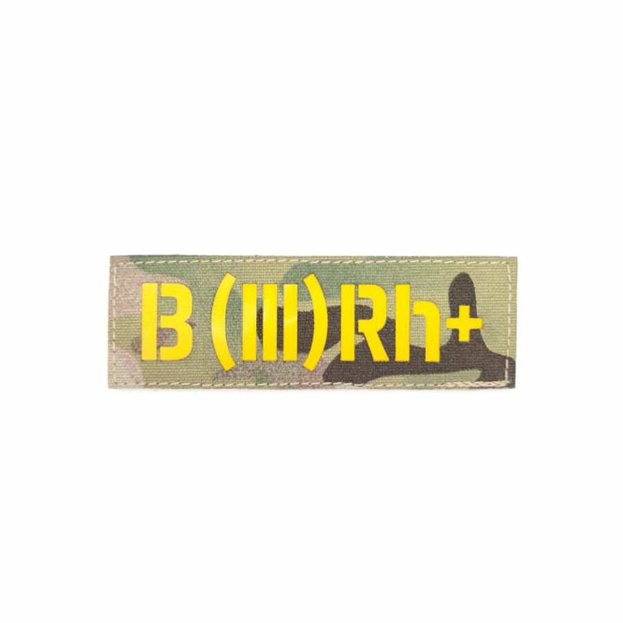 Нашивка , патч (шеврон) 10,5*3,5 см Группа крови 3+ MC/Желтый отражающий, П175