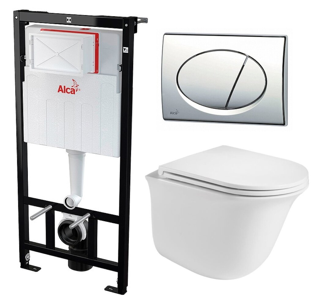 Комплект 3 в 1 инсталляция AlcaPlast + Подвесной унитаз WeltWasser Telbach 004 GL-WT + кнопка хром