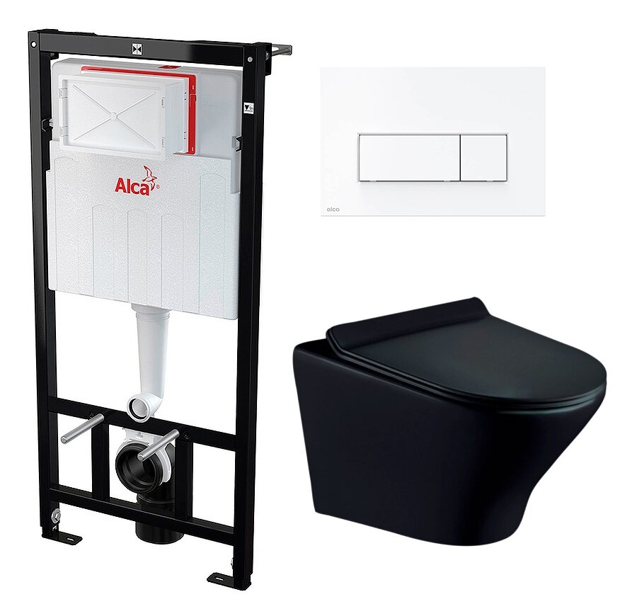 Комплект 3 в 1 инсталляция AlcaPlast + Унитаз подвесной Esbano Aster ESUPASTEBM + кнопка белая