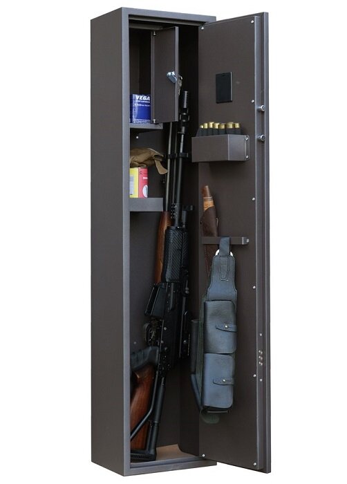 Шкаф оружейный Klesto TakTika 2313EL Муар, электронный и ключевой замок, полка, трейзер, на 2 ствола, коричневый