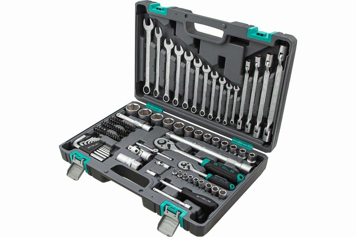 Набор инструментов, 1/2", 1/4", CrV, пластиковый кейс 88 предметов// Stels 14109