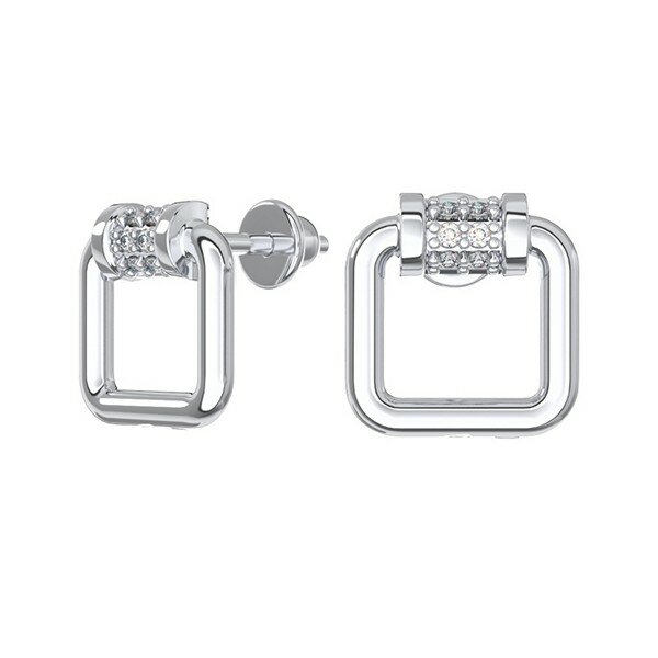 Серьги пусеты, серебро, 925 проба, фианит