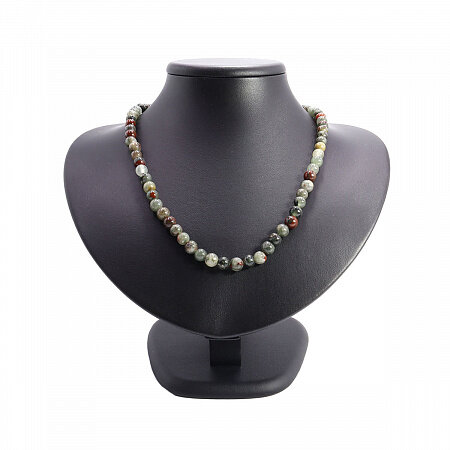 Бусы каменные яшма кровавая серая - дарует защиту от порчи, негатива, убирает блоки с денежного канала (бусины 6 мм, длина нити 45-50 см.), 1 шт.