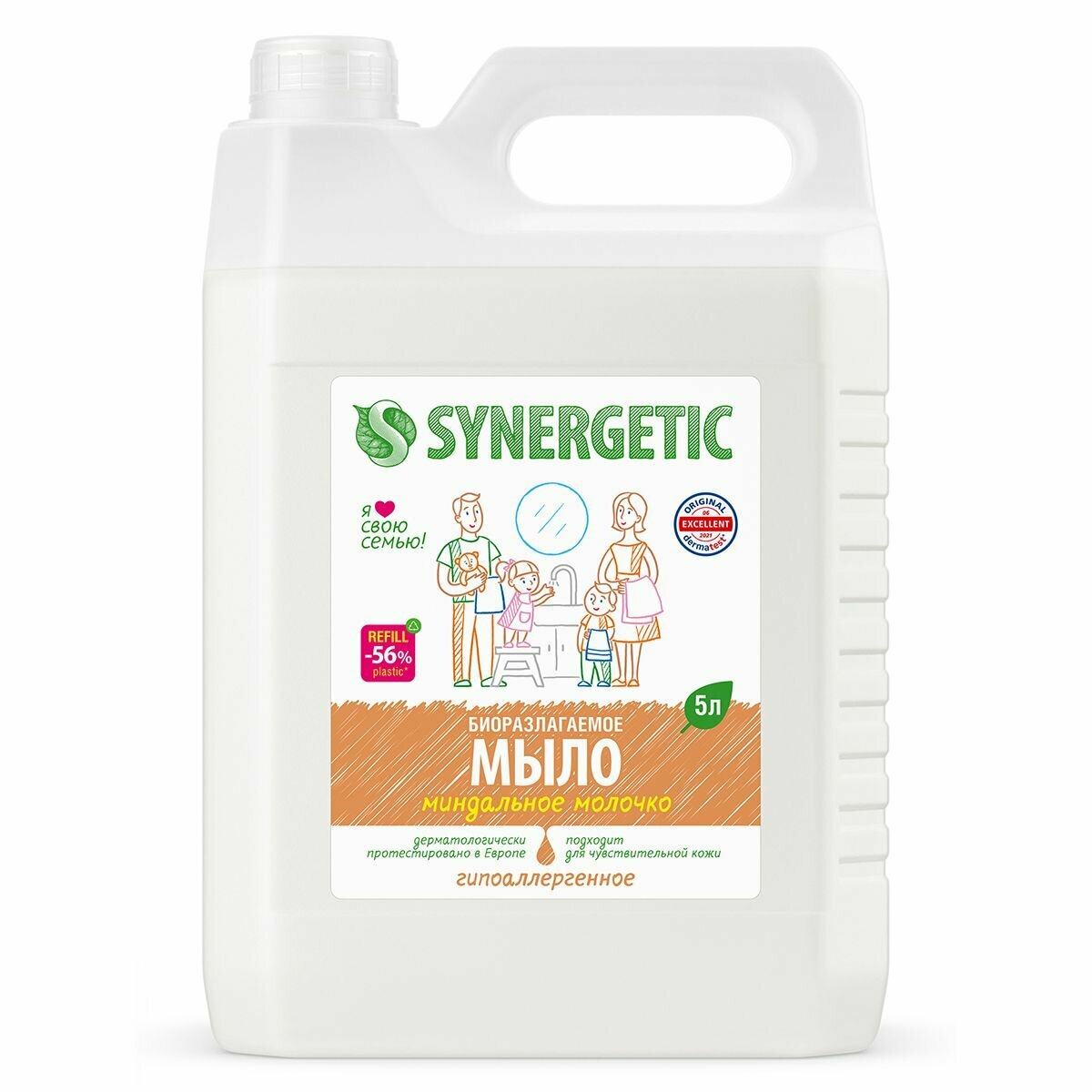 Мыло жидкое SYNERGETIC Миндальное молочко, 5л x 5 упаковок