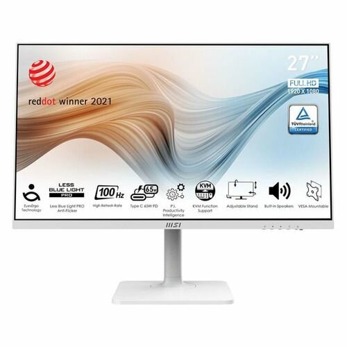 27" Монитор MSI Modern MD272XPW, 1920x1080, IPS, 100Гц, 1хHDMI, 1хDP, белый [9s6-3pb19h-099]