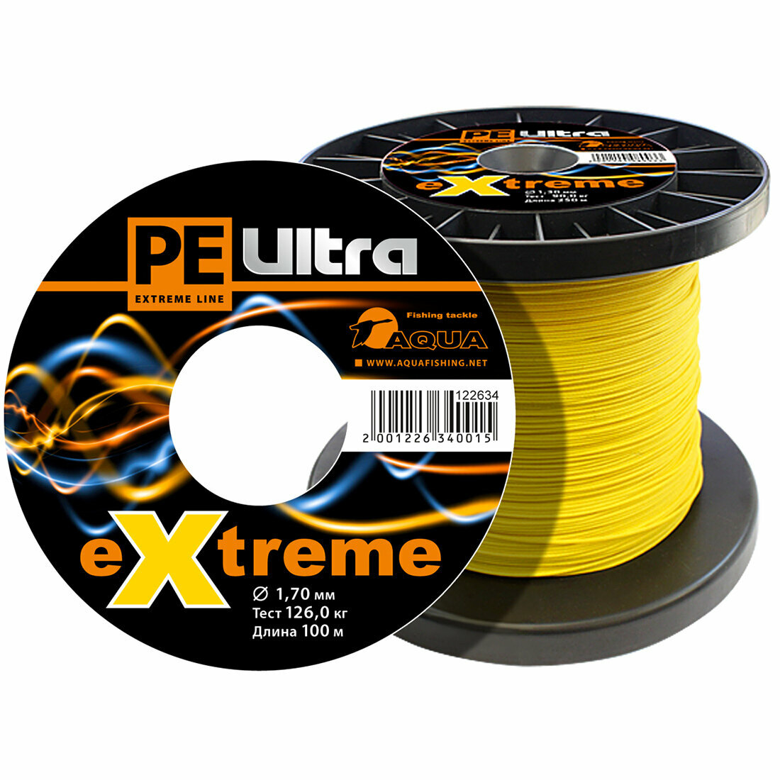Плетеный шнур для рыбалки AQUA PE ULTRA EXTREME 1,70mm (цвет желтый) 100m