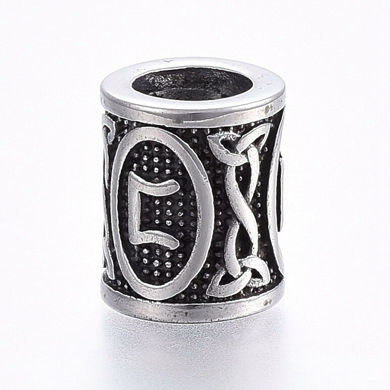 Бусина металлическая, 16х13мм, Руна Перт, базовый материал - нержавеющая сталь, без покрытия, с чернением, 1 шт.