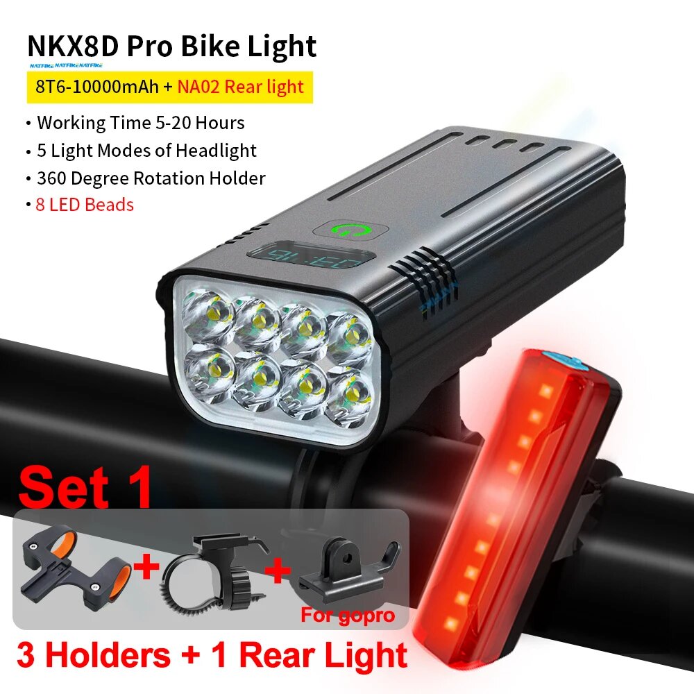 NATFIRE NKX8D Pro велосипедный фонарь 8 LED 10000 мАч Set1- 10000mAh-8LEDs