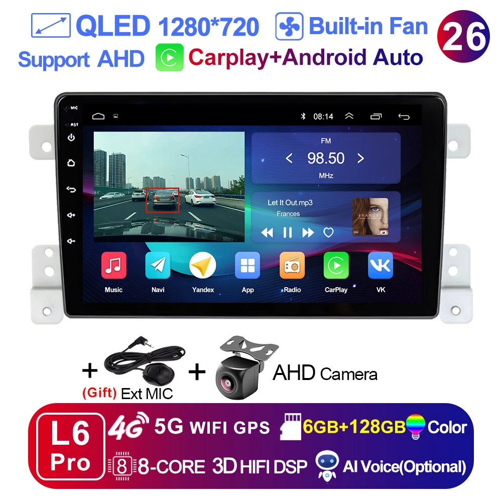 LEHX L6Pro 2 DIN Android 14 Авто радио Автомобильный радиоприемник Мультимедийный L6 Pro(6-128GB)CAM