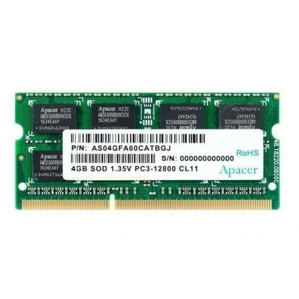 Оперативная память Apacer 4GB DDR3L SODIMM 1600MHz CL11 (AS04GFA60CATBGJ)