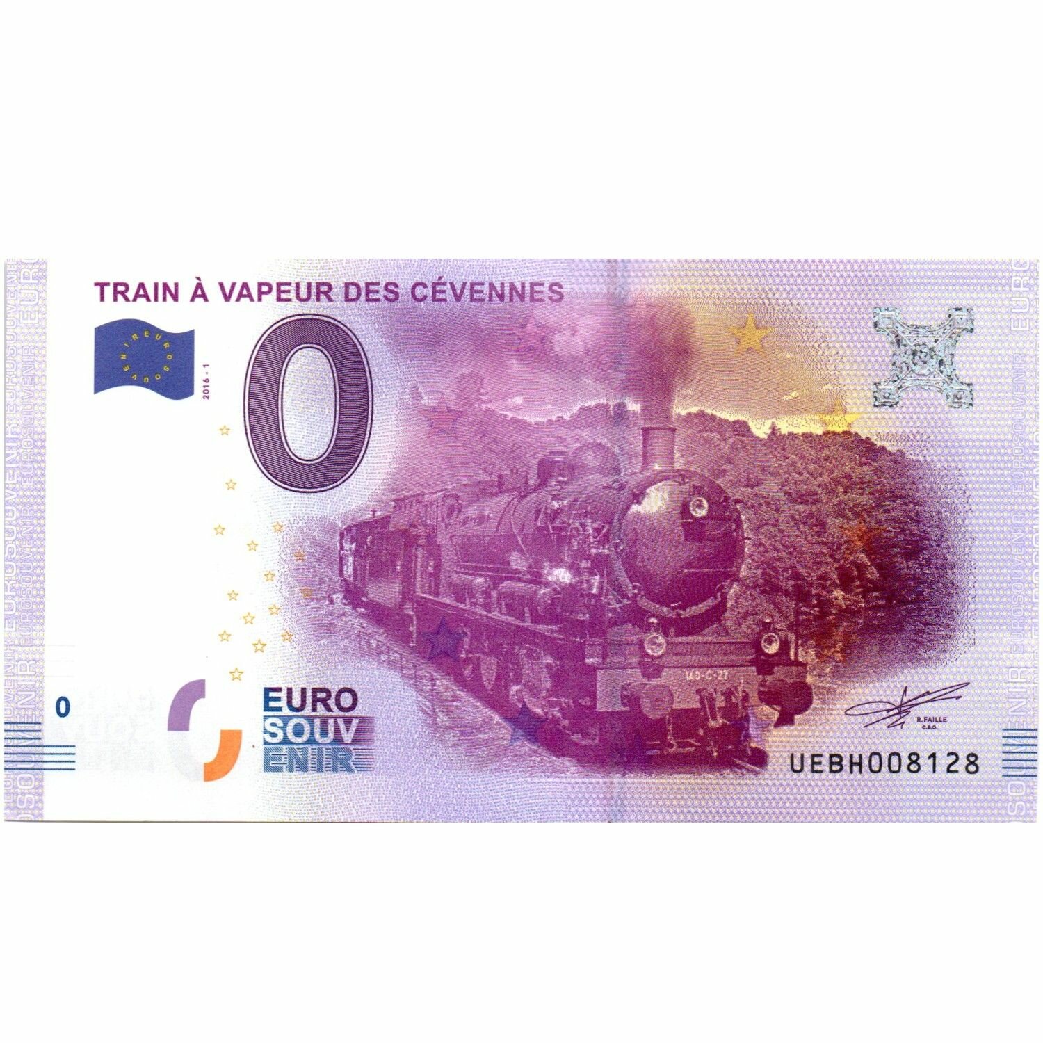 Банкнота 0 евро 2016 год. Севенский паровоз, Франция.