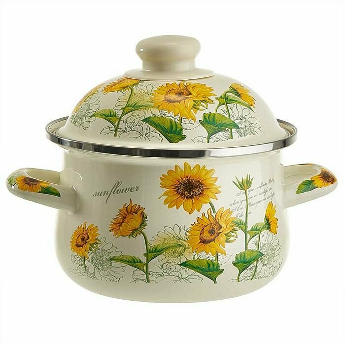 Кастрюля MetaLLoni EM-1510 "Подсолнухи" эмалированная с эмалированной крышкой, 2.8 л
