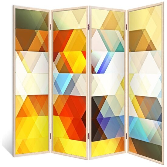 Ширма перегородка Декор Депо для комнаты деревянная "Геометрия витража" двухсторонняя с картинкой (абстр) 4 створки кремовый дуб 176х185 см 14 кг