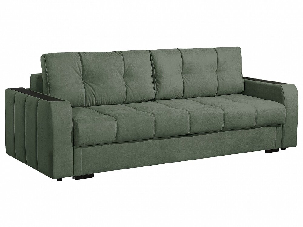 Прямой диван Бостон Зеленый Велюр, пантограф (тик-так), 230х100х86 см, с ящиком для белья