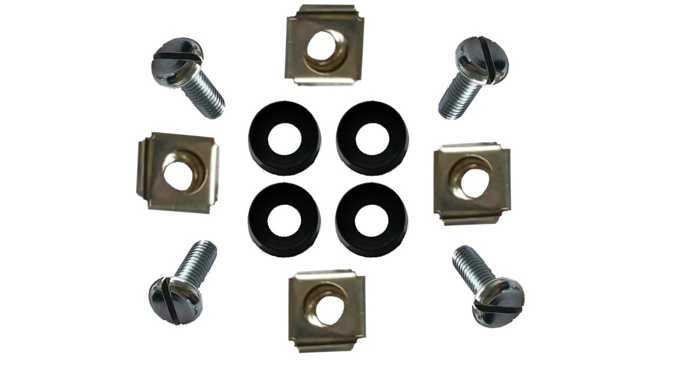 Крепежный набор в 19" шкаф, размер M6*16, 4шт винт, гайка с пластиковой прокладкой, в телекоммуникационную стойку