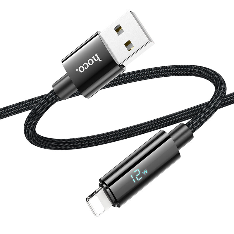 USB дата кабель Lightning, HOCO, U125, 1.2м, с дисплеем, черный